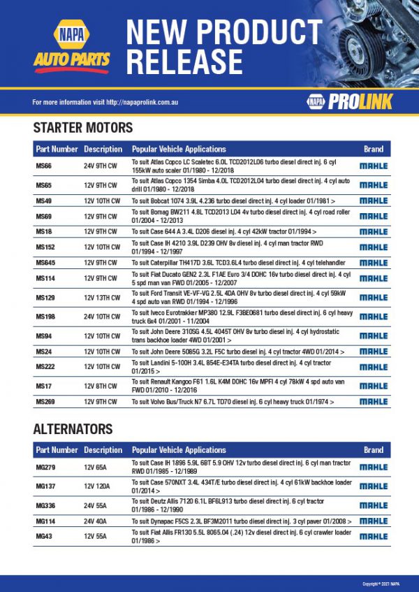 Mahle Starter Motors & Alternators – NAPA