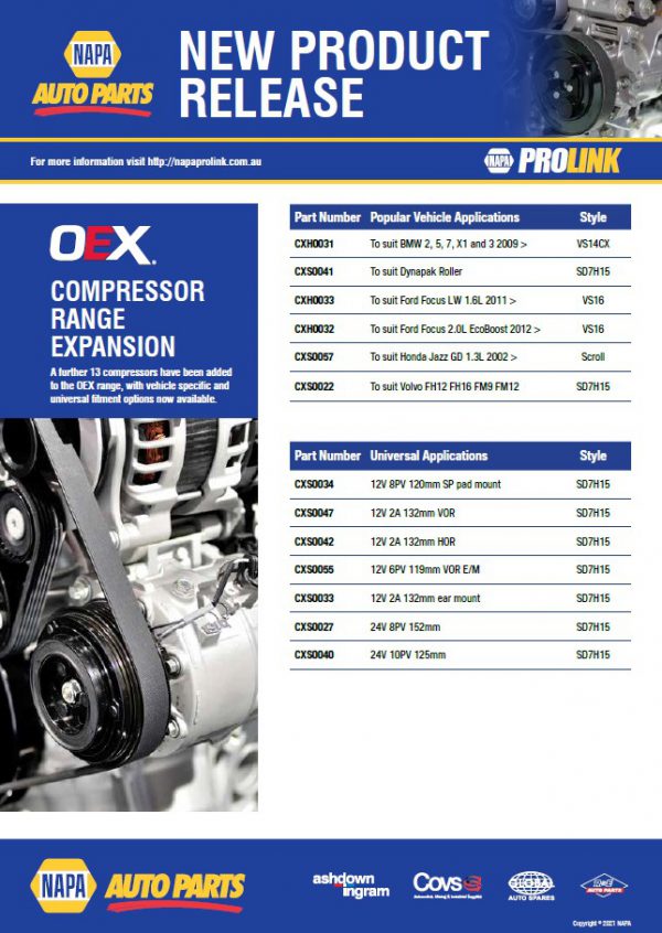 OEX Compressor Range Expansion | NAPA