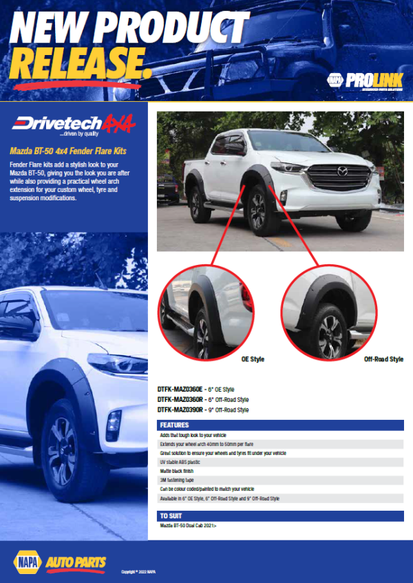 Drivetech 4x4 Mazda BT-50 4x4 Fender Flare Kits | NAPA