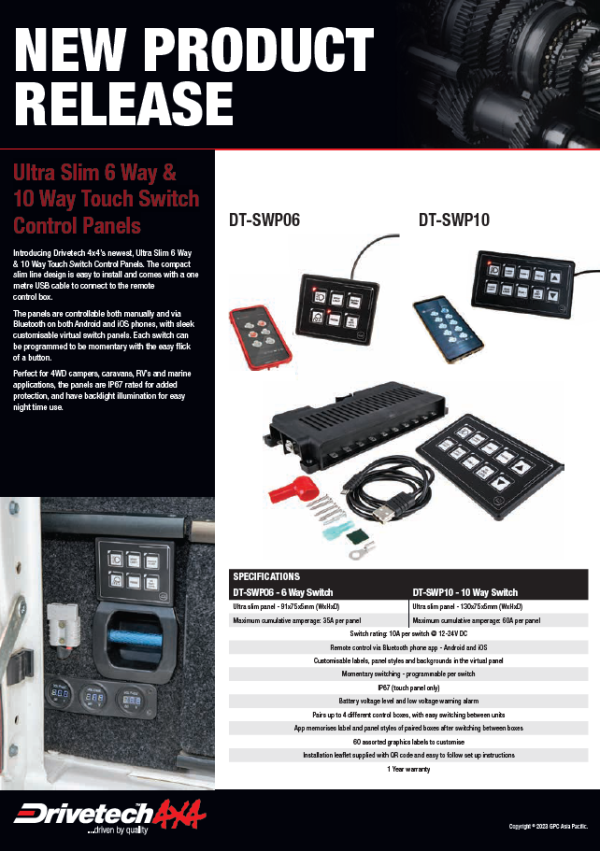 Drivetech 4x4 Ultra Slim 6 Way & 10 Way Touch Switch Control Panels | NAPA