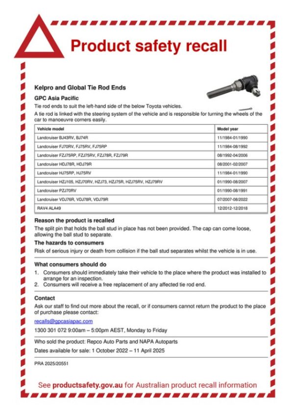 Product Safety Recall Notices | NAPA